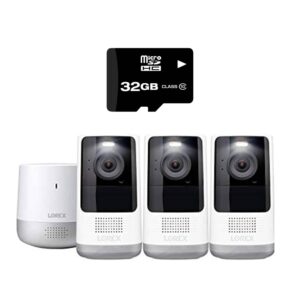 lorex home hub 32gb with three 2k qhd wire-free battery-operated indoor/outdoor security cameras