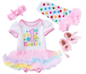 agqt newborn baby girls 1st easter outfit set 4pcs bunny skirt set onesie bodysuit romper pink size 0-3 months(59)