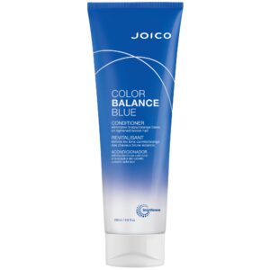 joico color balance blue conditioner | for lightened brown hair | eliminate brassy orange tones | boost color vibrancy & shine | uv protection | with rosehip oil & green tea extract | 8.5 fl oz