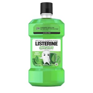 listerine smart rinse kids mouthwash, ada accepted, alcohol-free anticavity sodium fluoride mouthwash, oral rinse for dental cavity protection, mint shield flavor for children's oral care, 500 ml