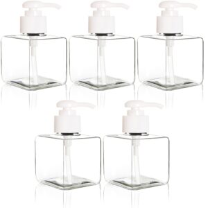 youngever 5 pack clear plastic square pump bottles, refillable plastic pump bottles for dispensing lotions, shampoos (8 ounce)