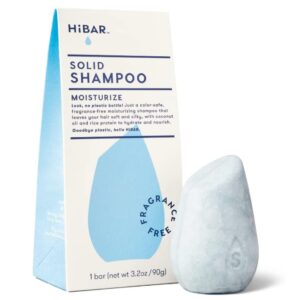 hibar - moisturize fragrance-free shampoo bar - for dry, frizzy hair - nourish & hydrate - with coconut oil & vitamin b5 - plastic-free - soap, paraben & sulfate-free - color safe & vegan -1 solid bar