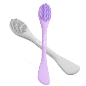 rampula silicone facial mask applicator face masks skincare brush facial scrubber double-head lotion spatula scoop for makeup,foundation,cream,lotion,moisturizer,gel,peel,mud masks (purple+gray)