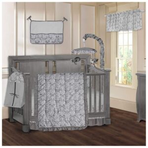 babyfad damask grey 9 piece baby crib bedding set