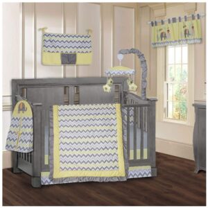 babyfad elephant yellow chevron 9 piece baby crib bedding set 100% cotton