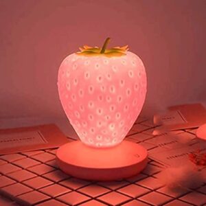 nesee children's night light,cute silicone strawberry lamp children's bedside color changing lamp,usb rechargeable,3 modes touch switch gift for birthday,christmas (pink)