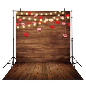 allenjoy 5x7ft love heart with wood floor photography backdrop valentines day sweet lover brown wooden background baby shower birthday party supplies decorations mothers day photo booth studio props