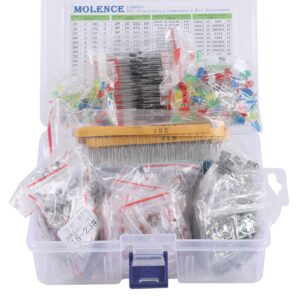 molence diy electronics components kit assortment 1200pcs, diode, triode, metal film resistance, aluminum electrolytic capacitor, ceramic chip capacitor for arduino uno mega2560 raspberry pi mcu