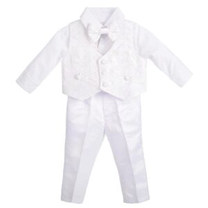 lito angels baby boys white suit christening clothing baptism outfits with bonnet long sleeve floral size 9-12 months