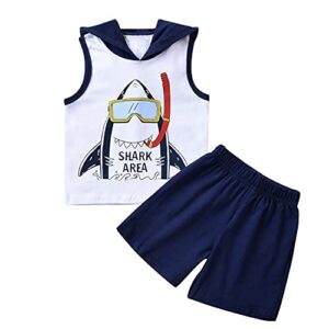 baby boy cotton clothes shark print summer hoodie toddler sleeveless outfits set tops + short pants