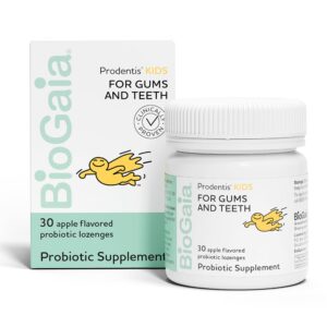 biogaia prodentis kids | dental probiotics for teeth and gums | promotes good oral health & gut health too | oral probiotics | 30 apple-flavored lozenges | 1-pack