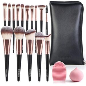 15 pcs makeup brushes, babi bear makeup brush set professional premium synthetic make up brushes for blending powder blush concealers eyeshadow foundation brush with travel makeup bag