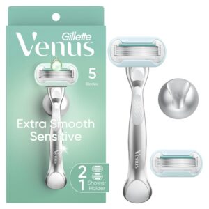 gillette venus deluxe smooth sensitive women's razor handle + 2 blade refills