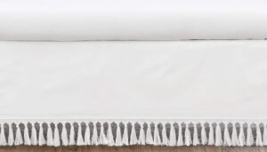 sweet jojo designs white boho bohemian girl baby nursery crib bed skirt dust ruffle - solid color shabby chic princess luxurious luxury elegant vintage designer boutique victorian cotton fringe tassel