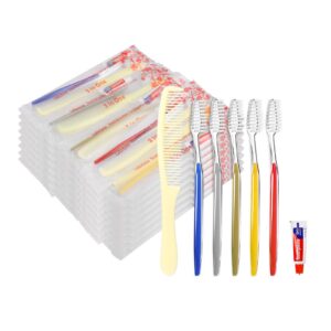 fafortune 50 pack disposable toothbrushes with toothpaste and comb for homeless individually wrapped-suitable for hotel,air bnb,shelter/homeless/nursing home/charity(（50 pcs）)