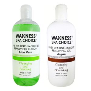 waxness spa choice pre post waxing lotion aloe vera and argan oil 2 x 16.9 fl oz / 500 ml