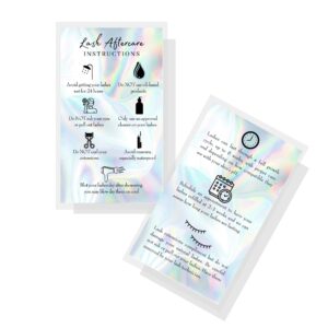 lash extension aftercare cards | 50 pack | business card size 3.5 x 2" inches after care (2-3 week fillers) | non-reflective matte rainbow holographic look design