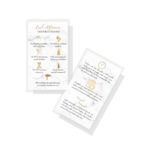 lash extension aftercare instructions cards | 50 pack | double sided size 3.5 x 2" inches after care (2-3 week fillers) | marble look with gold icons design