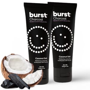 burst charcoal whitening toothpaste for adults (4.7oz/2 pack) | for sensitive teeth with cavity fighting fluoride & xylitol | vegan | gluten & sls free | coconut salt