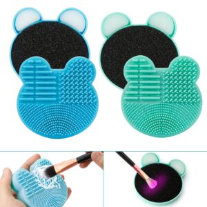 tailaimei 2 pack makeup brush cleaning mat with color removal sponge, 2 in 1 design silicone cleaner pad for dry brush color switch and wet cleaning (blue&green)