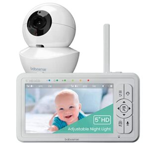 babysense 5" hd baby monitor, video baby monitor with camera and audio, built-in sound and light machine, remote pan & tilt, long range, 4x zoom, night vision, 4000mah battery, hack-proof