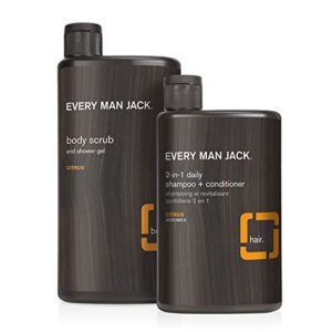 every man jack body wash + shampoo set - citrus | 16.9-ounce body wash + 13.5-ounce 2-in-1 shampoo + conditioner | naturally derived, parabens-free, pthalate-free, certified cruelty free