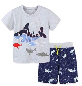 toddler boys short sets summer outfits cotton casual crewneck grey fish short tee shirt knite shorts beach clothes sets 2t