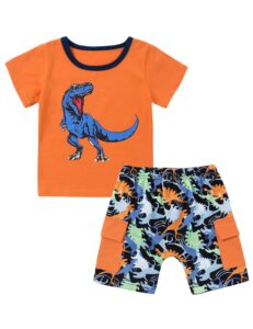 migu toddler boys clothes 4-5t short sleeve shirts tops shorts pants set 2pcs spring summer clothes dinosaur outfits