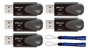 generic pny 32gb usb 3.0 flash drive turbo attaché 4 (bulk 5 pack) works with computer (p-fd32gtbat4-ge) bundle with (2) everything but stromboli lanyards