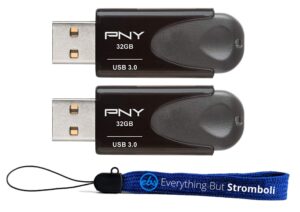 generic pny 32gb usb 3.0 flash drive turbo attaché 4 (bulk 2 pack) works with computer (p-fd32gtbat4-ge) bundle with (1) everything but stromboli lanyard