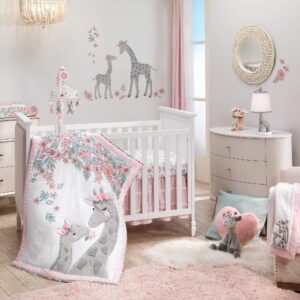 lambs & ivy giraffe and a half pink/gray 4-piece nursery baby crib bedding set