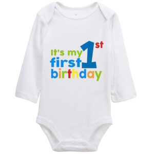 xietao it's my first birthday boutique baby bodysuit onesie unisex long sleeve white