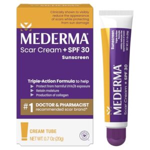 mederma scar cream plus spf 30, sunscreen, protects from sun damage, reduces the appearance of scars