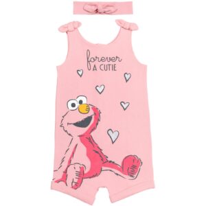 sesame street elmo baby girls romper and headband bow set pink 18 months