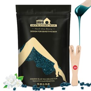 2.5lb lifestance hard blue brazilian bikini wax kit with 30 applicators - pearl wax beads for face, body, legs - for women and men