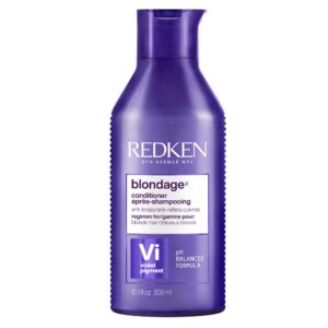 redken blondage color depositing purple conditioner | for blonde hair | neutralizes brass & moisturizes hair | with pure violet pigments | tones hair for cool and ash blonde colors