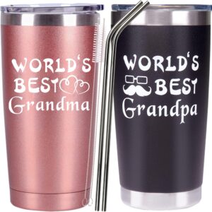 ebe emmasbyemma stainless steel grandparents gift set, 20 oz tumbler for grandma & grandpa, rose gold & black, includes straw & brush