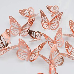 paperbgspen 3d butterfly wall stickers, 48pcs rose gold butterfly wall decals decorations stickers with 4 patterns butterflies rose gold party decoration for home nursery classroom kids bedroom decor