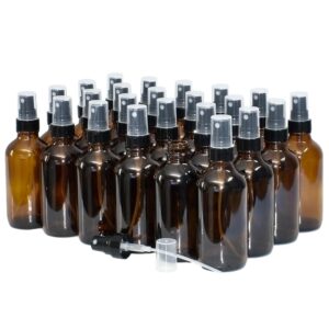 glassbottleoutlet (pack of 24) 4 oz. amber boston round with black fine-mist sprayer