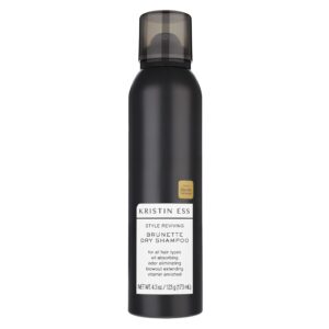 kristin ess hair brunette dry shampoo for dark + brown hair with vitamin c for all hair types - oil absorbing + time saving dry shampoo powder spray for all hair types, vegan, 4 fl. oz.