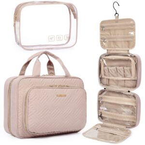 bagsmart toiletry bag hanging travel makeup organizer with tsa approved transparent cosmetic bag makeup bag for full sized toiletries, large-pink