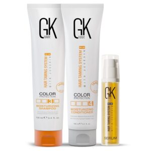 gk hair global keratin moisturizing shampoo and conditioner set 100ml i organic argan oil hair serum 10ml for frizz control dry damage hair repair