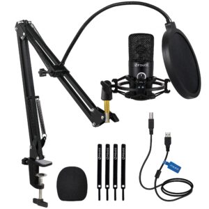 fduce usb streaming microphone kit, professional 192khz/24bit studio mic with arm stand advanced chipset, pcmicrophone for singing, gaming, podcast, zoom, online-teaching, youtube, x9