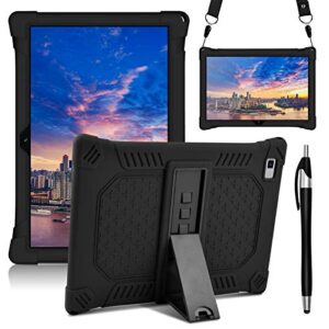 detuosi silicone case for teclast m40 plus/m40 with stylus pen & shoulder strap, multi-angle case, soft lightweight protective cover for teclast p20s/ p20hd/ 8pritom tronpad l10, black