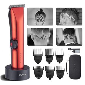 styleader hair trimmer for men, women, kids, rechargeble hair clippers, beard trimmer, cordless barber grooming sets, home haircut kit, red