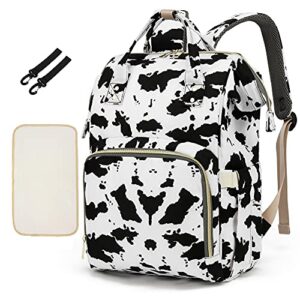 yusudan 3 in 1 cow print diaper bag backpack for baby girls boys, nappy bags with diaper pad stroller straps