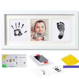 baby prints newborn handprint and footprint picture frame keepsake kit, 13.5 x 7 inches (large size), mess-free ink pad included | gift for new parents for babyshower | photo keepsake