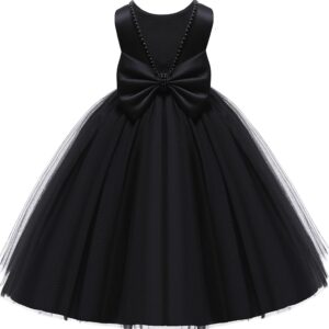 baby flower girl party wedding black dress, sleeveless floor length tutu tulle dance gown 12 months 1st birthday