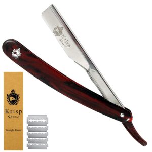 krisp beauty professional classic straight edge barber razor for close shaving - salon quality manual men's beard cut throat shavette with 10 shaving blades