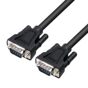 dtech 15ft db9 rs232 serial cable male to male null modem cord full handshaking 7 wire crossover for data communication compatible with computer network switch router (15 feet, black)